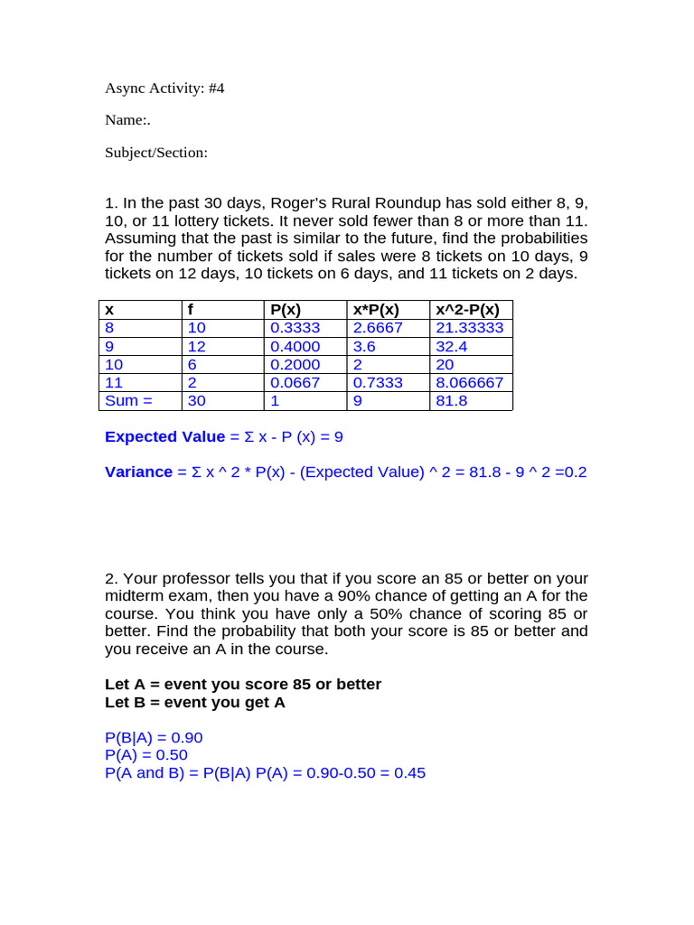 AsyncAct4 ProblemSolving | PDF | Probability And Statistics | Applied Mathematics