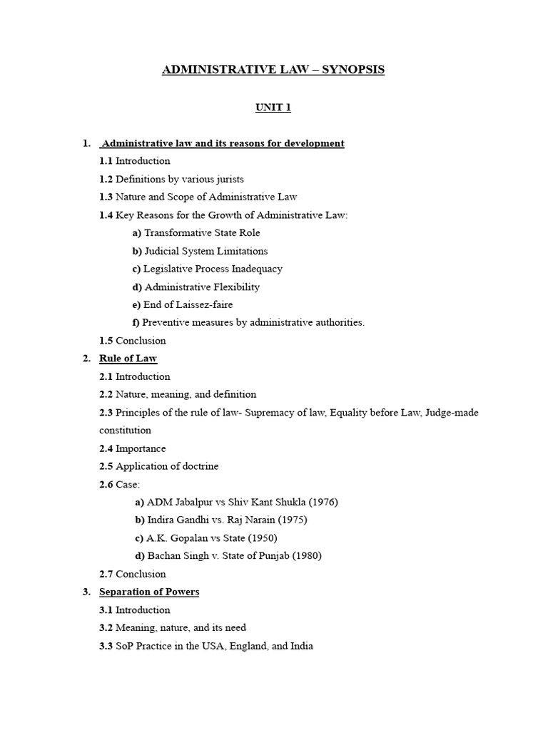Admin Law Unit 1 Synopsis | PDF | Government | Political Charters