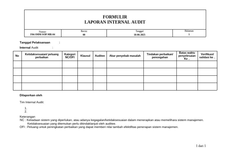 Laporan Audit Internal SMM 2025 | PDF
