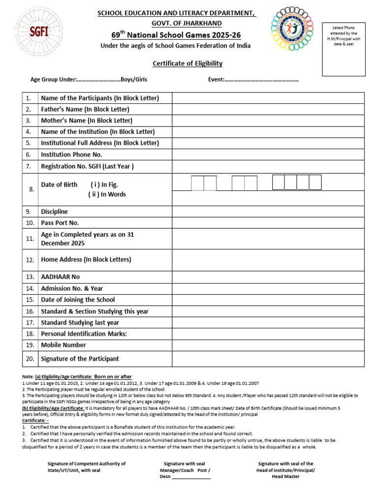 SGFI Eligibility Form - 2025. final | PDF | Chess Theory | Chess