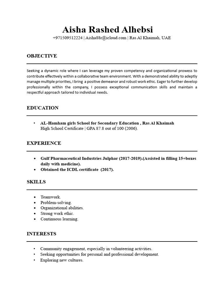 Aisha Rashed AL - Hebsi CV | PDF