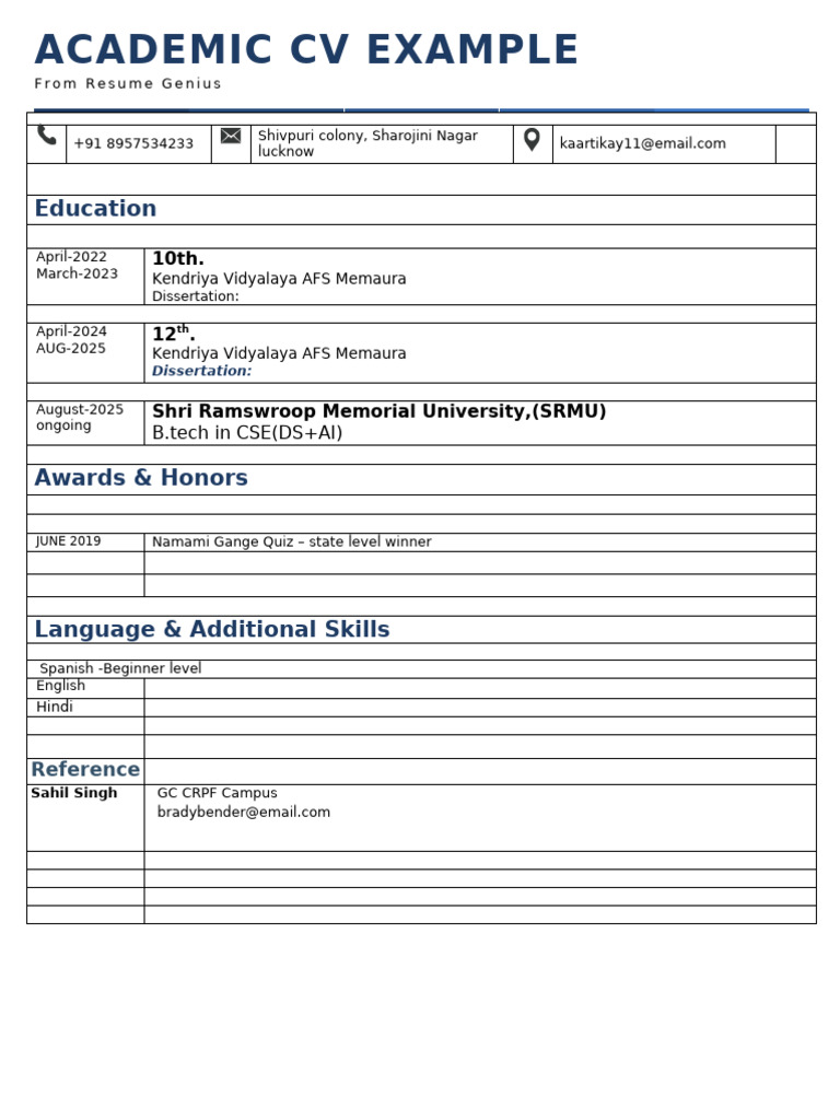 Academic CV Example | PDF