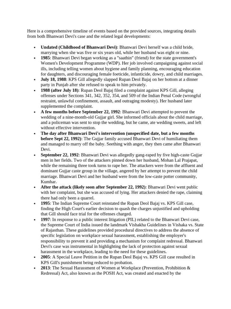 Bhanwari Devi Case Timeline and Impact | PDF | Crimes | Crime & Violence