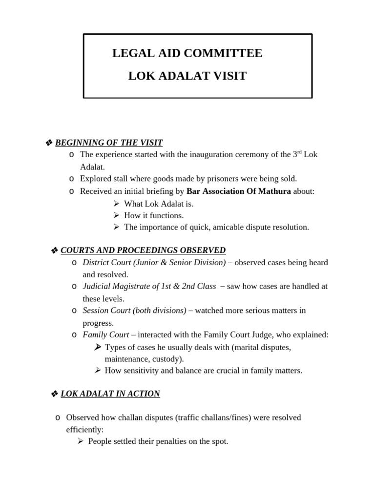 Lok Adalat Visit Insights and Observations | PDF