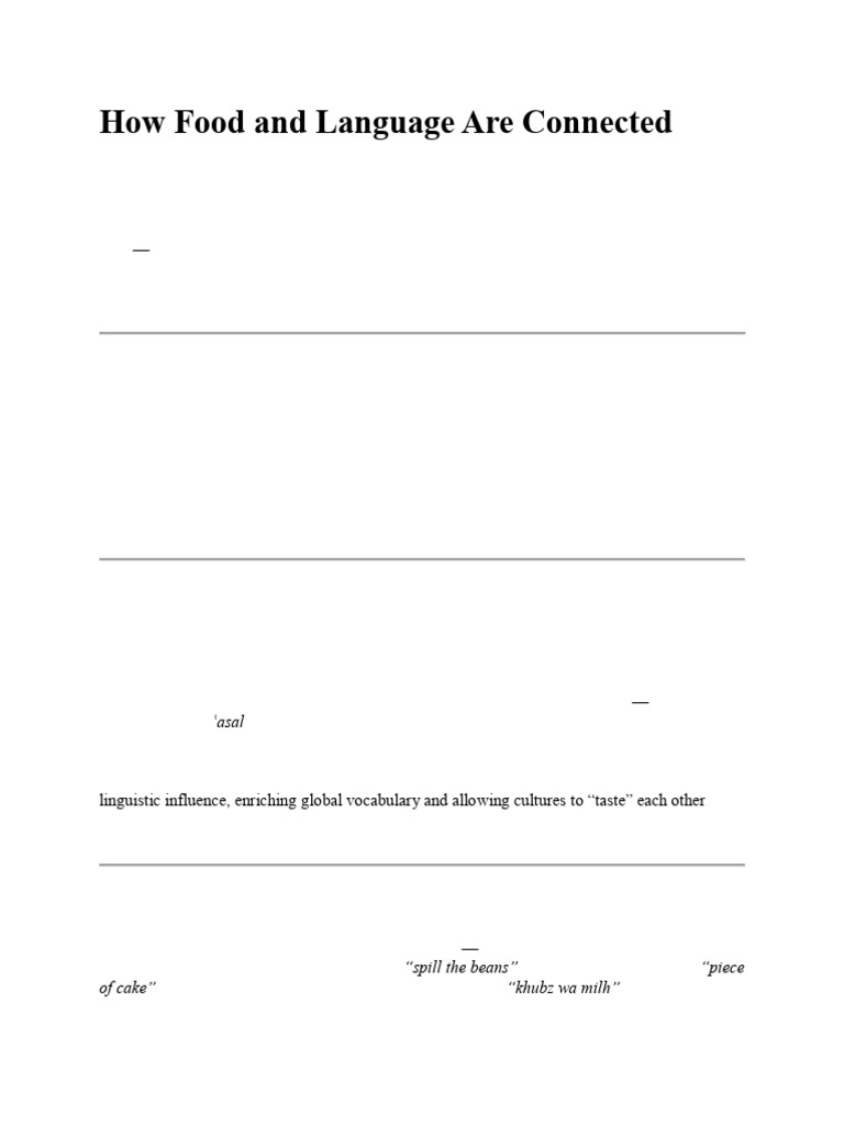 Food and Language: Cultural Connections | PDF | Idiom | English Language