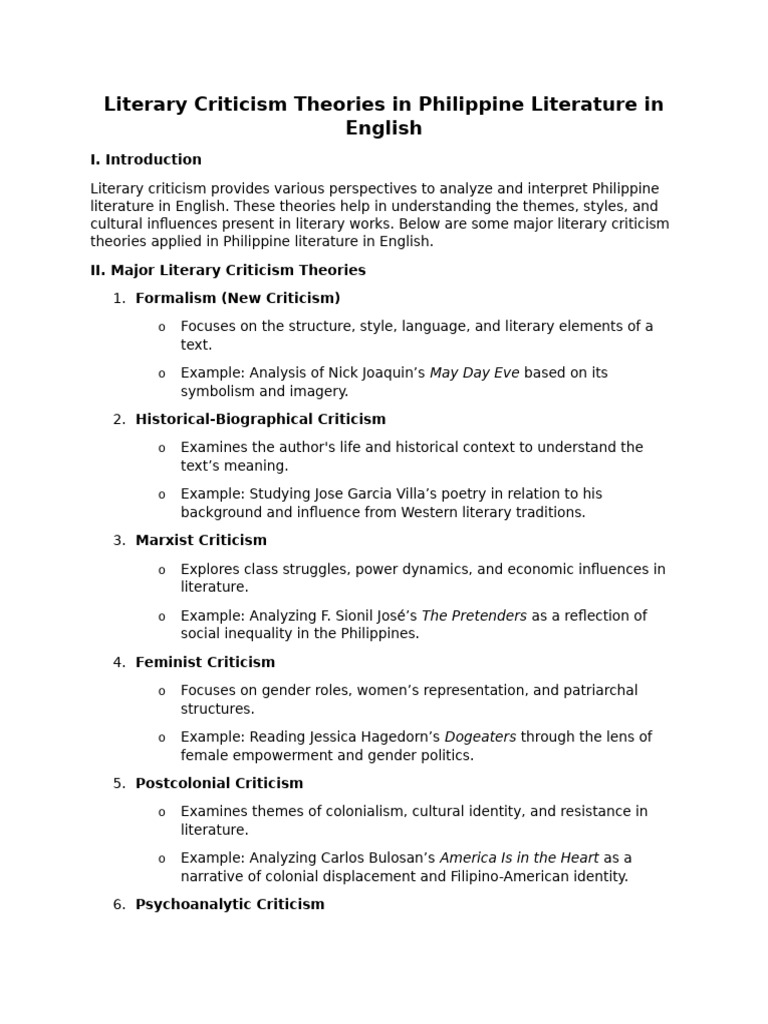 Literary Criticism Theories in Philippine Literature in English | PDF ...