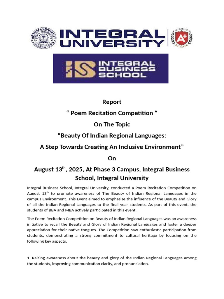 Report Poem Competition | PDF | Languages Of India | Sociolinguistics