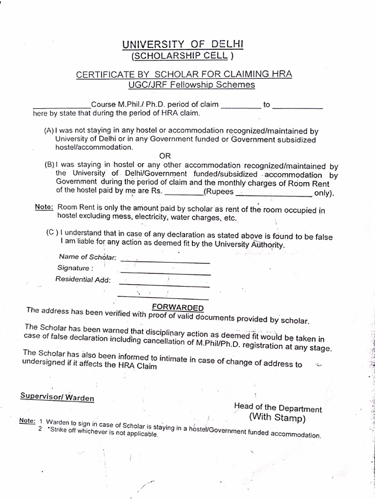 JRF Continuation and HRA Certificate | PDF