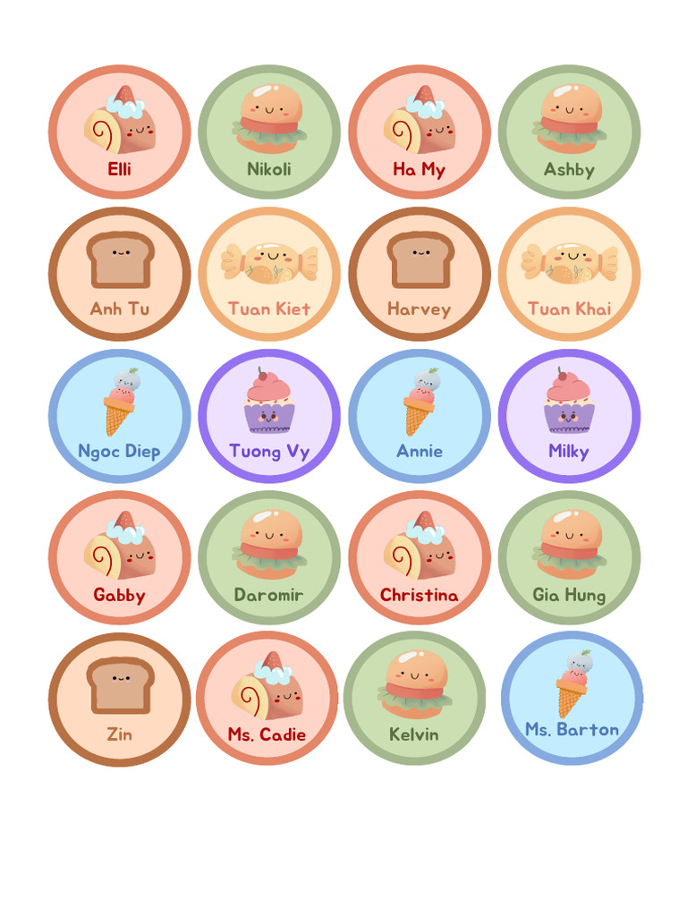 Colorful Cute Foods Name Label | PDF