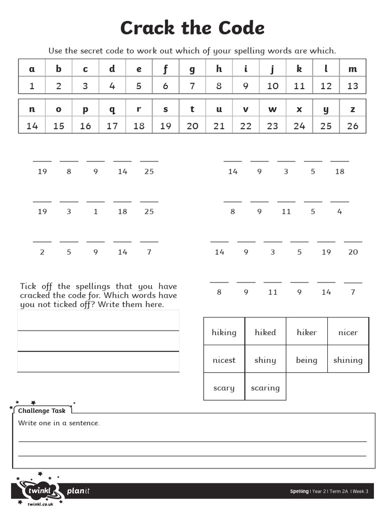 Year 2 Spelling Code Challenge | PDF | Hiking | Walking