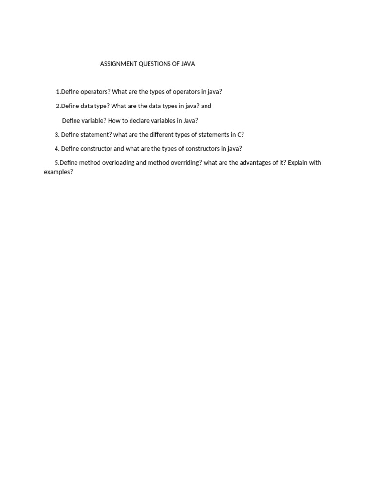 Assignment Questions of Java | PDF