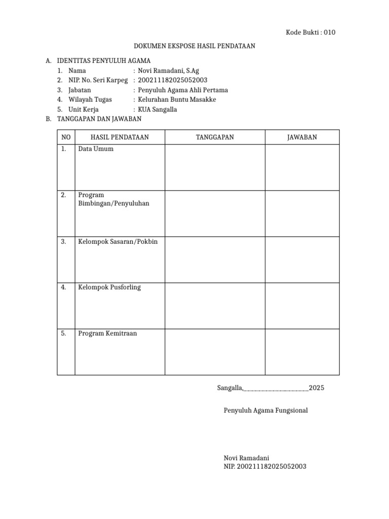 010 Dokumen Ekspose Hasil Pendataan | PDF