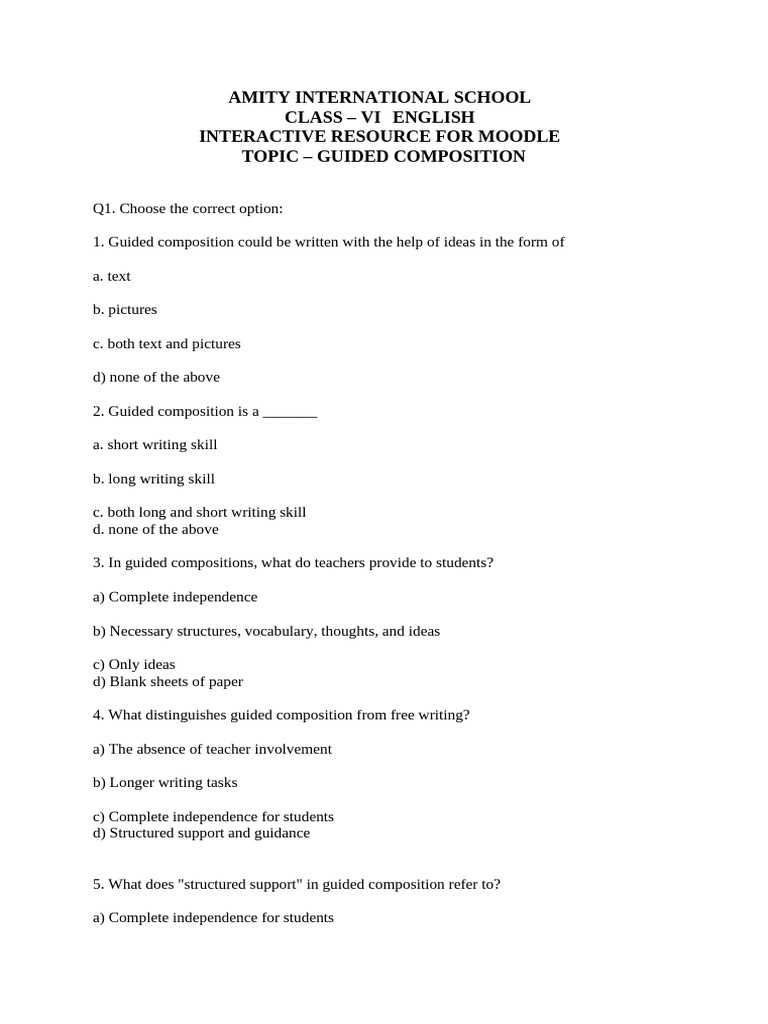 Guided Composition for Class VI English | PDF