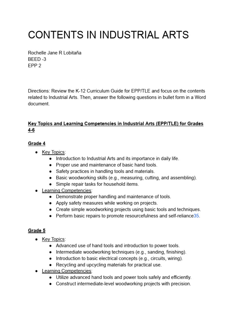 Industrial Arts Curriculum Overview | PDF