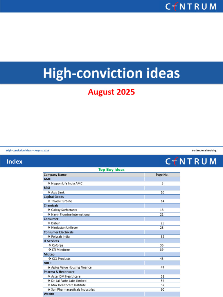 Centrum High-Conviction Ideas - August 2025 | PDF | Valuation (Finance ...