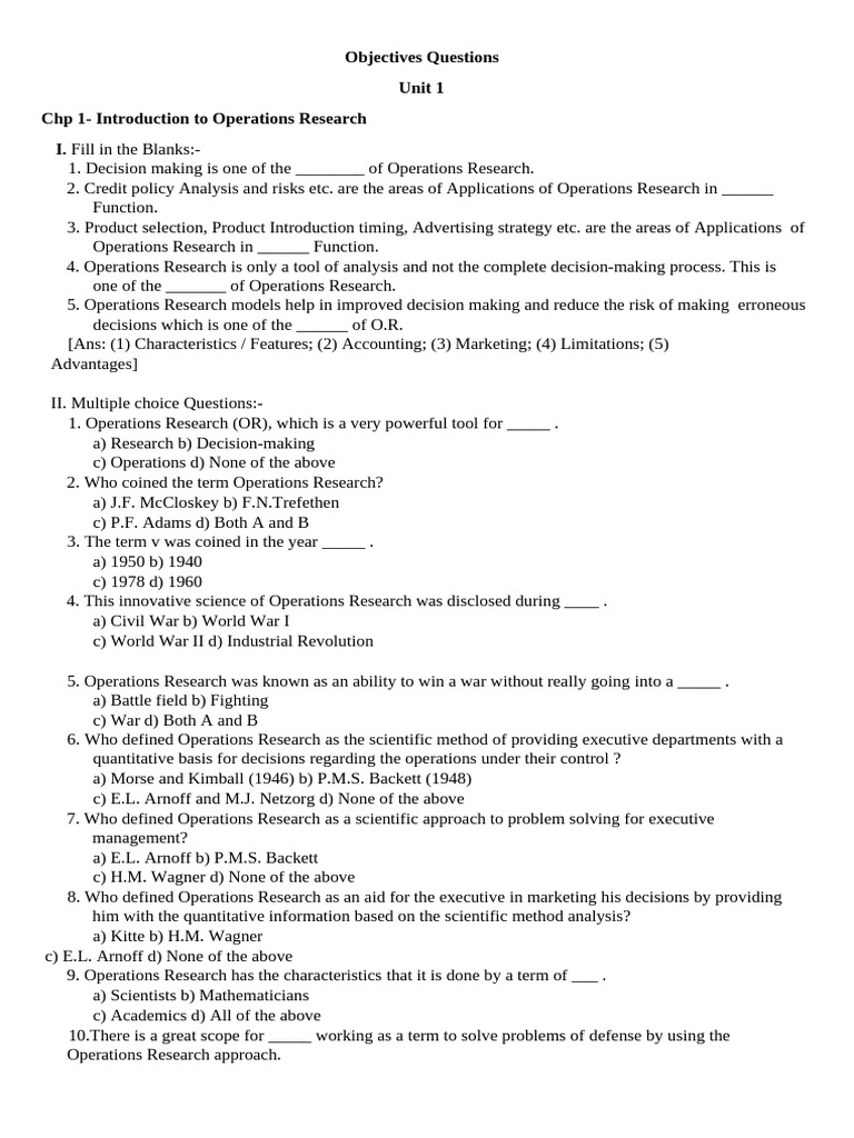 Operation Research MCQs | PDF | Mathematical Optimization | Linear ...