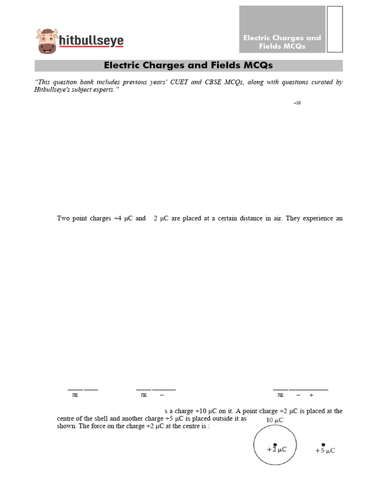 Electric Charges and Fields Mcqs | PDF | Force | Electric Field