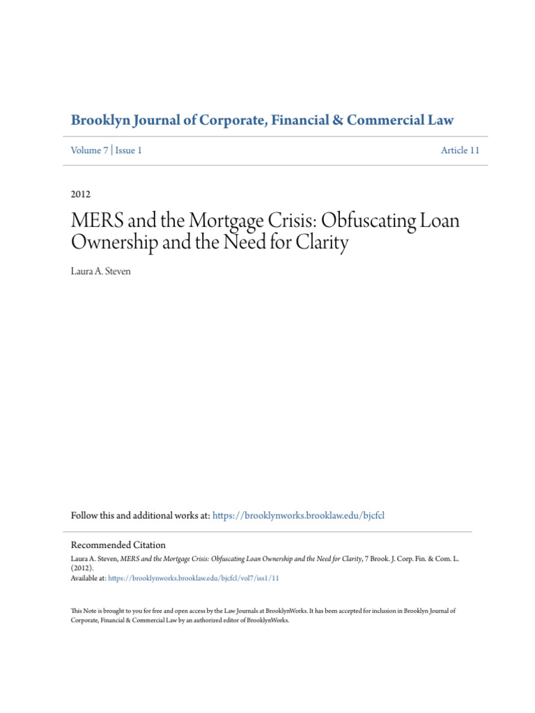 MERS and the Mortgage Crisis Explained | PDF | Foreclosure | Mortgage Law