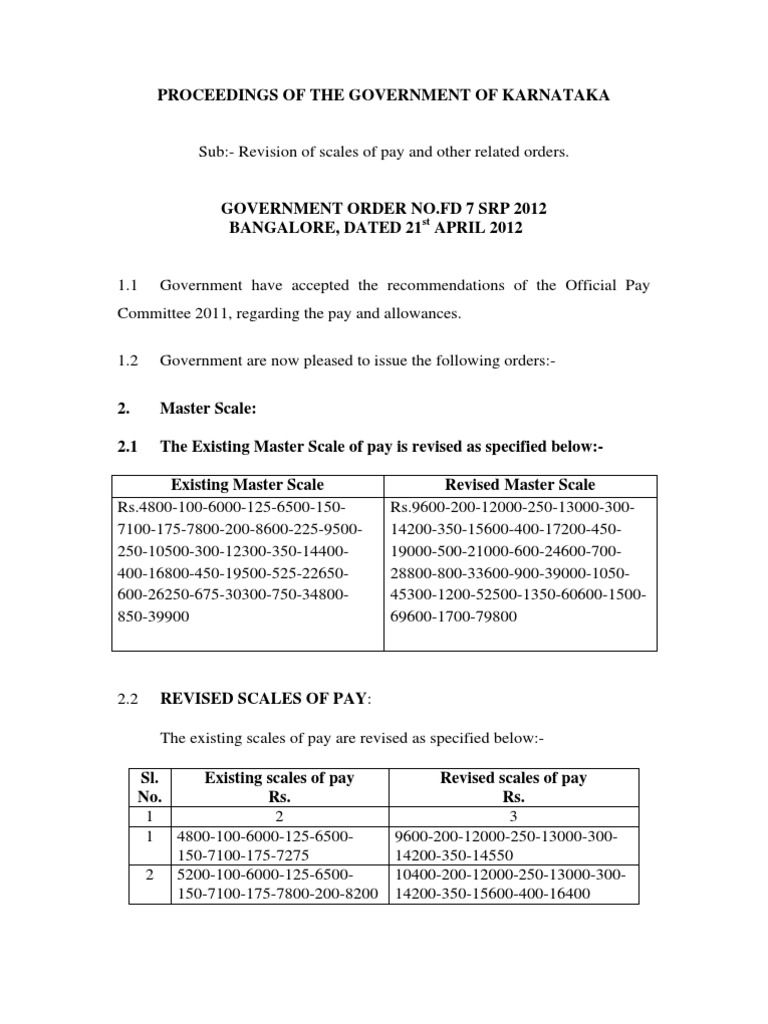 FD07SRP2012 GO Revised Pay Scale | PDF | Government | Social Institutions