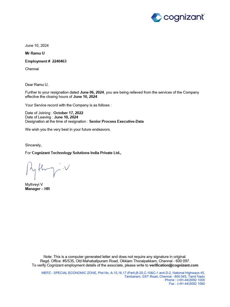 Releaving Letter | PDF