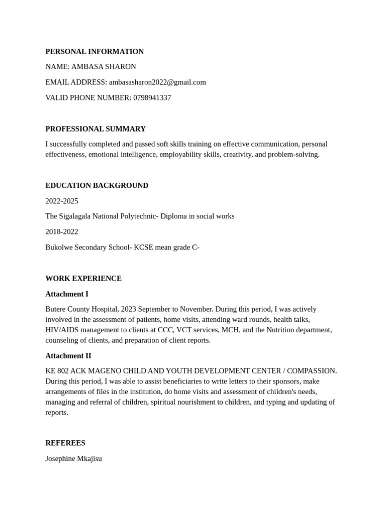 Ambasa Sharon's Professional Profile | PDF