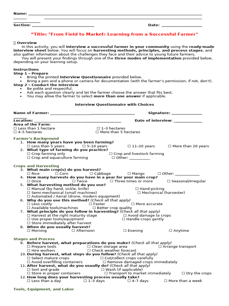 Interview Questions for Farmers | PDF | Harvest | Agriculture