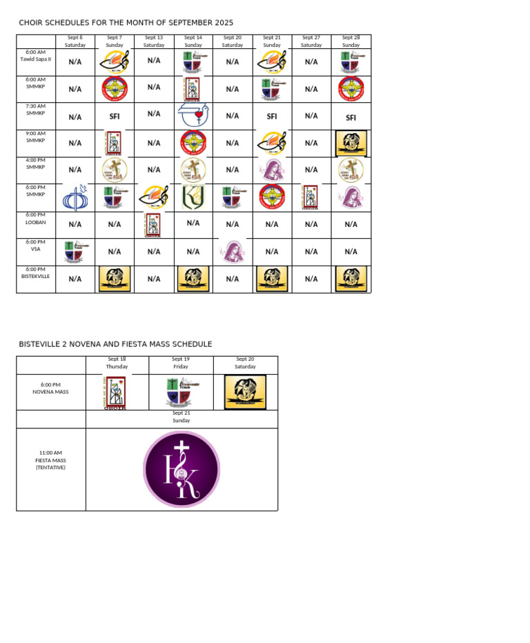September 2025 Choir Schedule | PDF