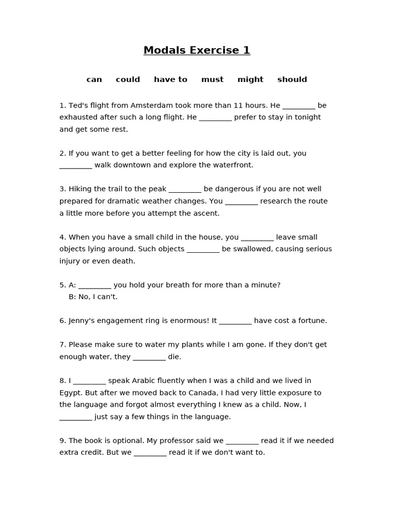 Modals Practice Exercises for ESL Learners | PDF