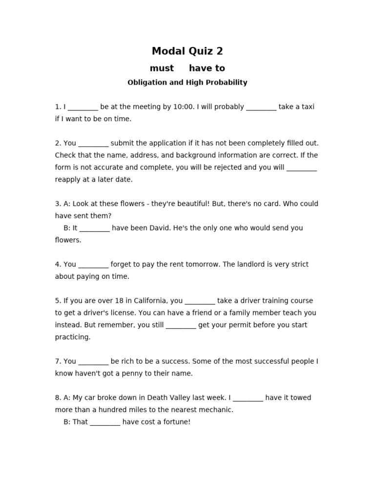 Modals Quiz - Must Have To | PDF