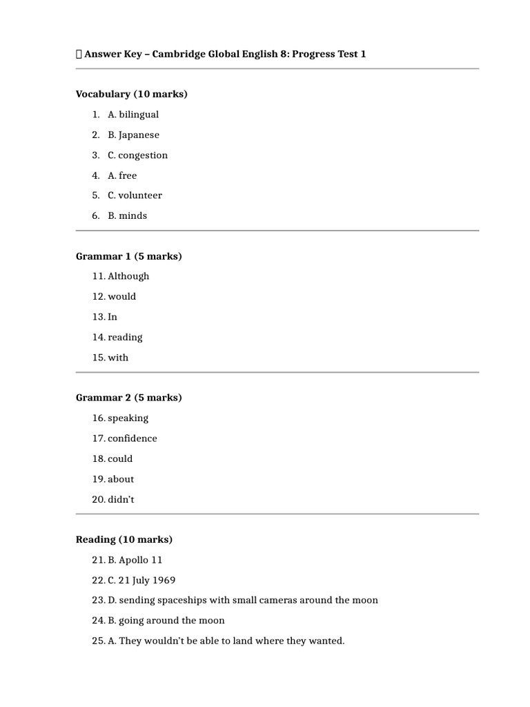 GC8 Unit 1 Test Key | PDF