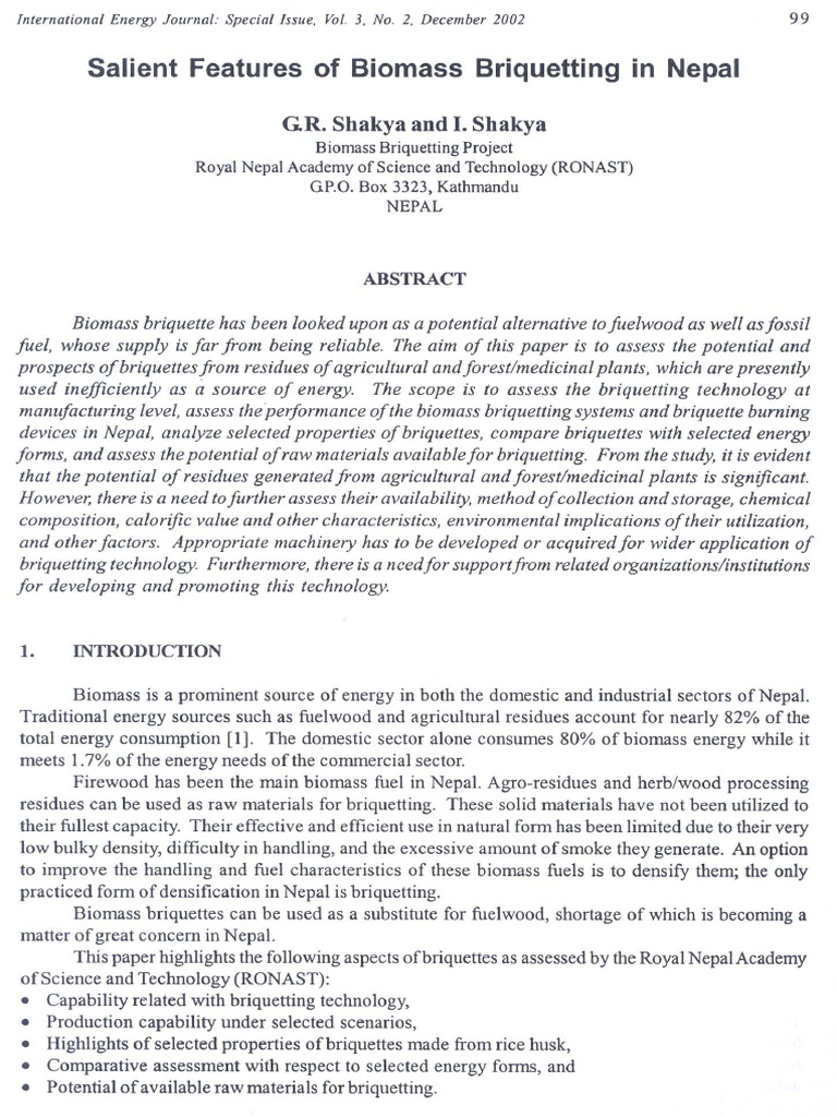Salient Features of Biomass Briquetting in Nepal 3qug3v419u | PDF