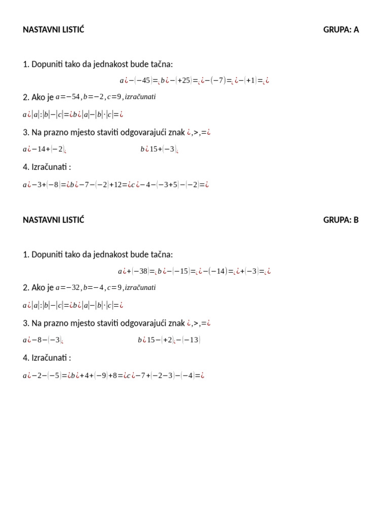 Nastavni Listić Grupa | PDF