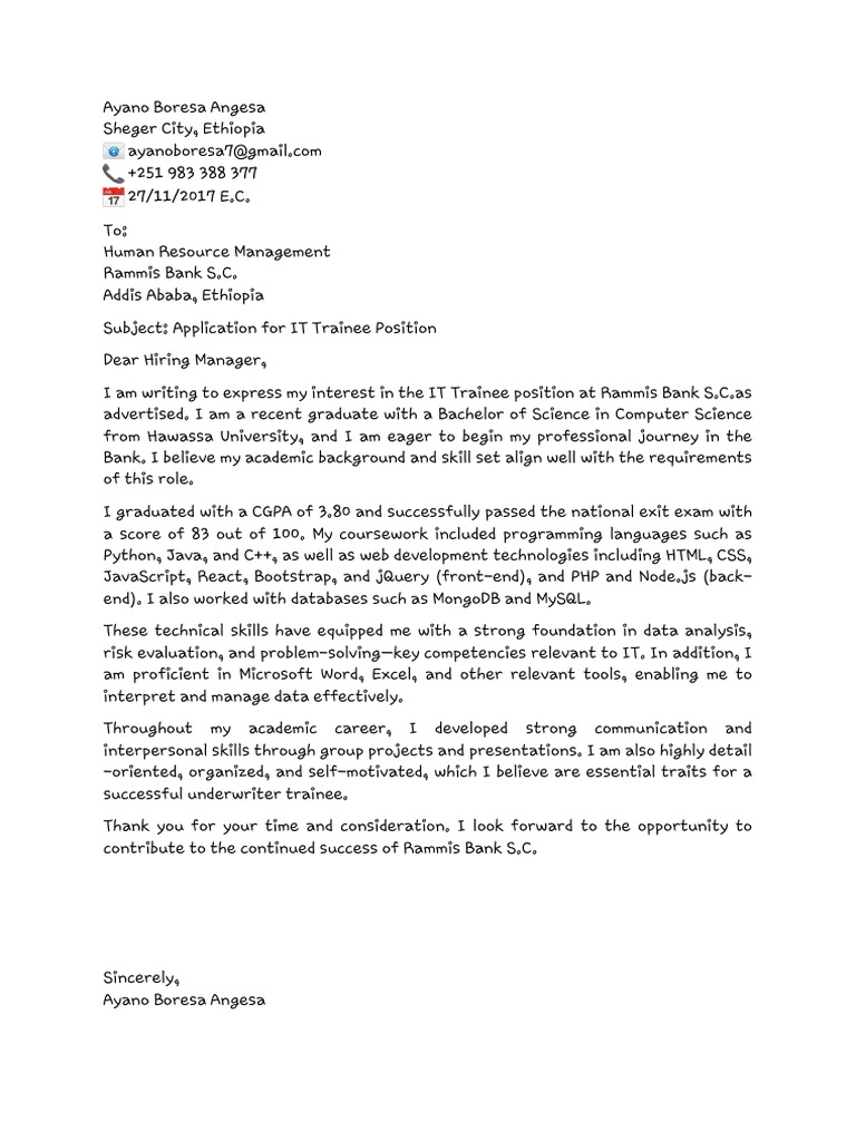 Application Letter For Rammis Bank | PDF | Java Script | Computer ...