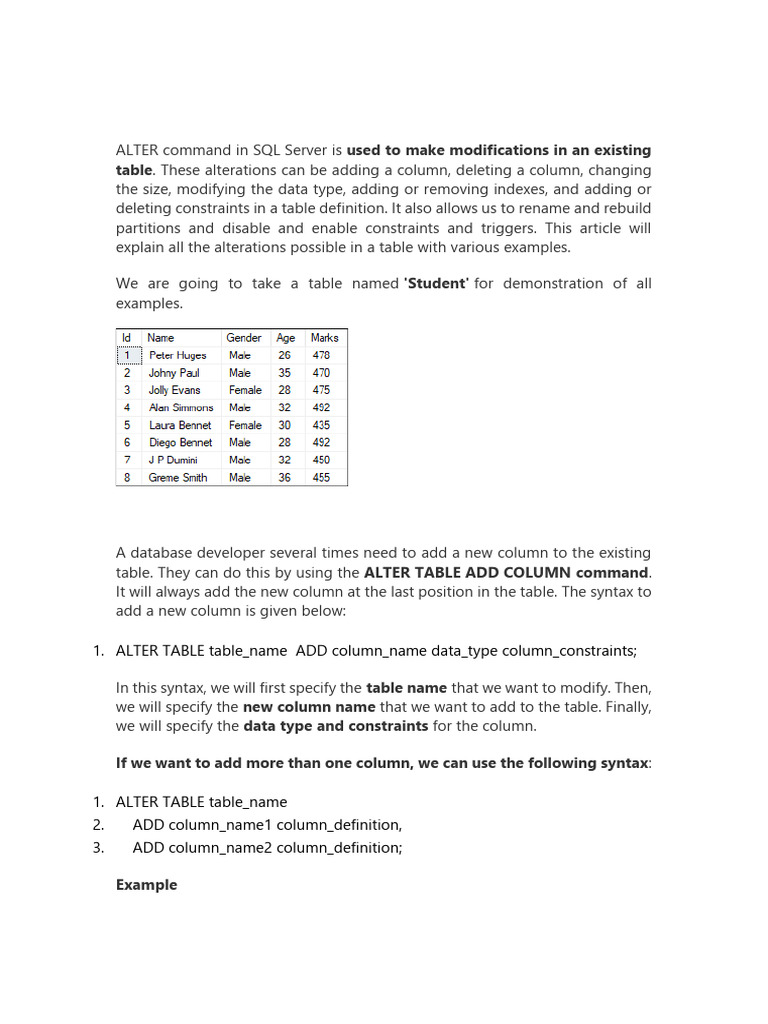 7 - SQL Server Alter Table | PDF | Databases | Information Technology Management