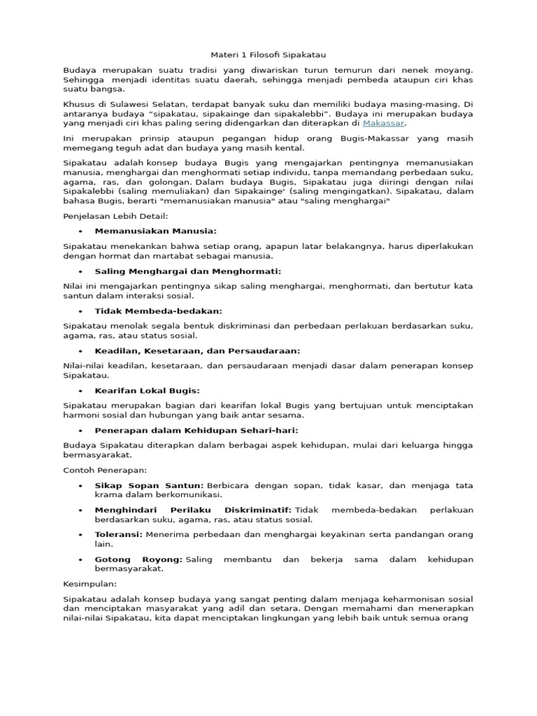 Materi 1 Filosofi Sipakatau | PDF