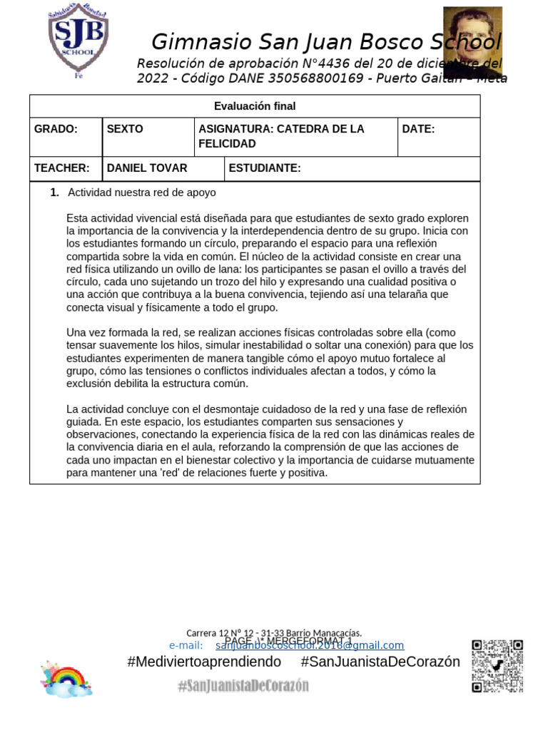 Actividad de Convivencia para Sexto Grado | PDF