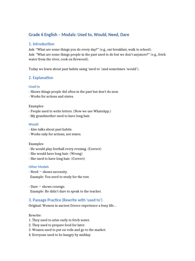 Grade 6 English: Understanding Modals | PDF