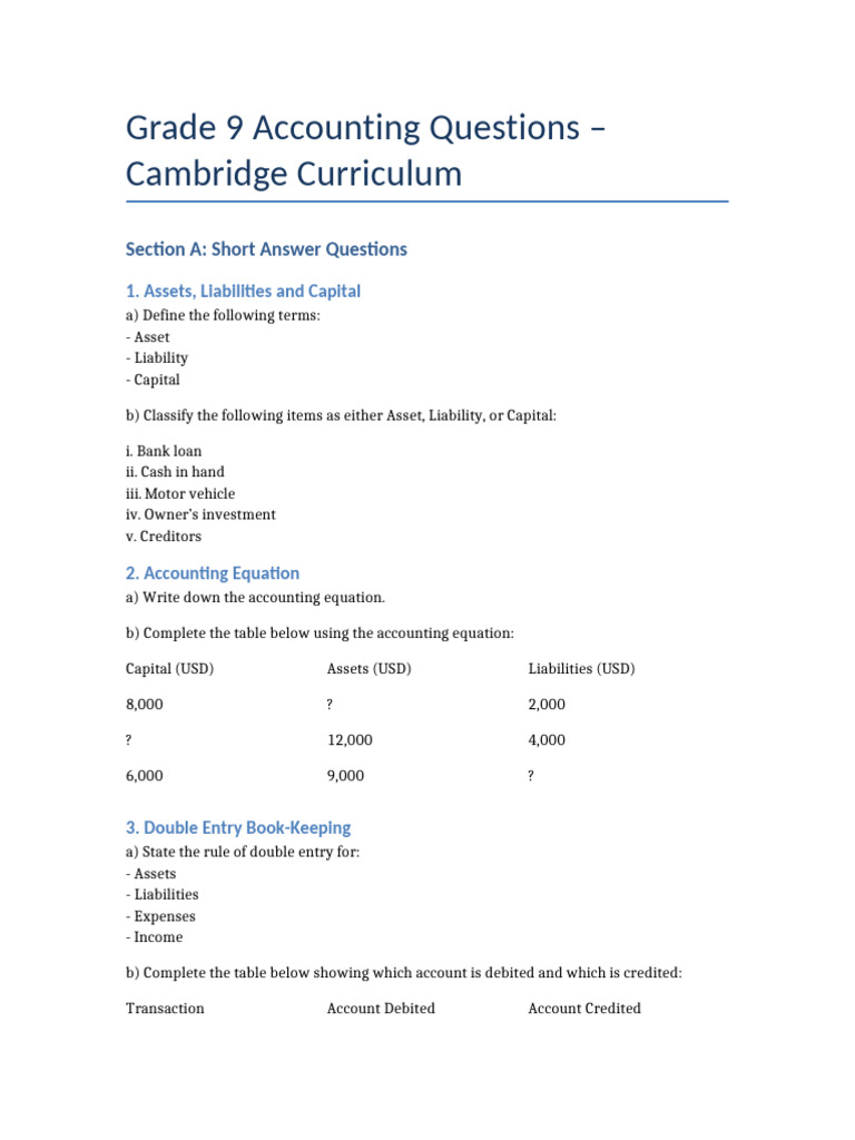 Grade 9 Accounting Worksheet | PDF | Debits And Credits | Financial ...
