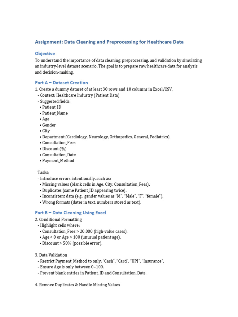 Healthcare Data Cleaning Assignment | PDF | Data | Microsoft Excel
