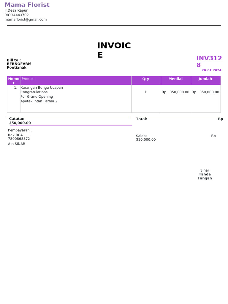 Mama Florist Invoice for Bernofarm | PDF