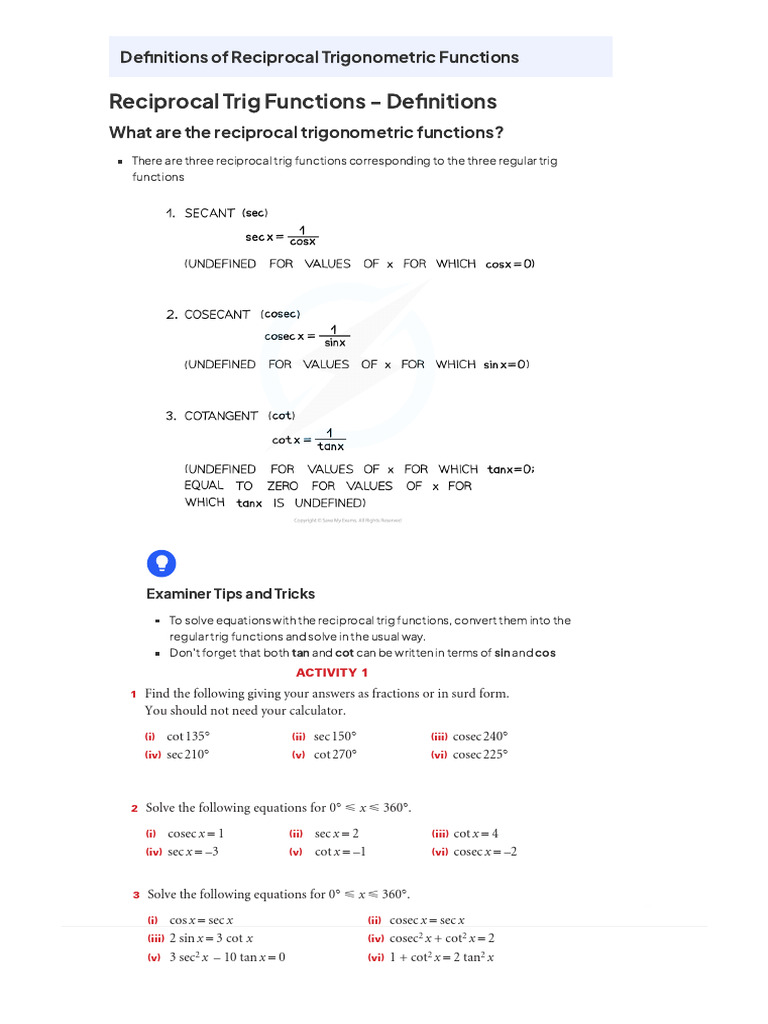 Trigonometry Summary p3 | PDF | Trigonometric Functions | Trigonometry
