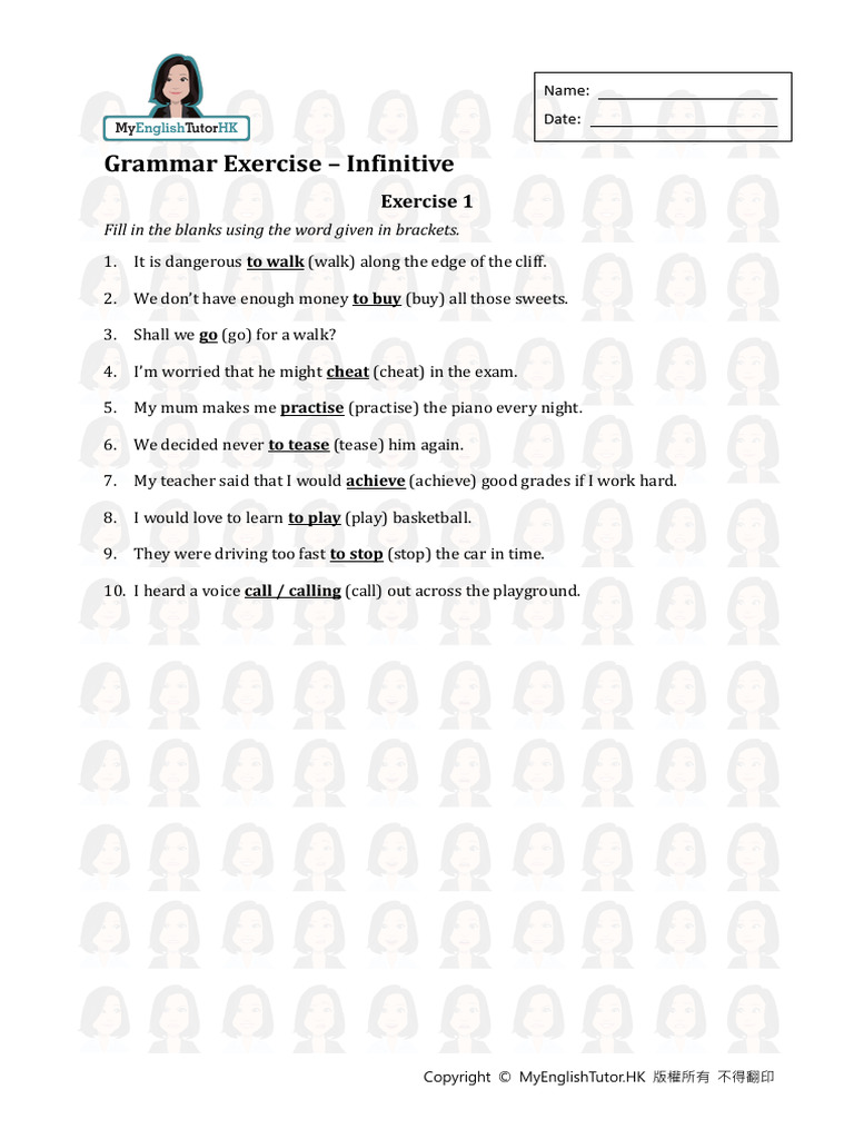 Infinitive Exercises with Answers | PDF
