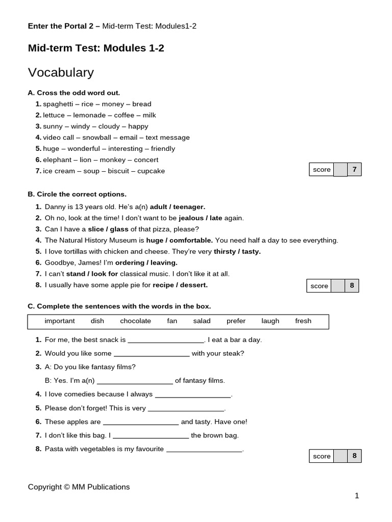 Portal 2 Mid-term Test: Modules 1-2 | PDF | Cooking | Cuisine