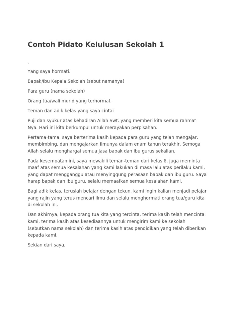 Contoh Pidato Kelulusan Sekolah 1 | PDF