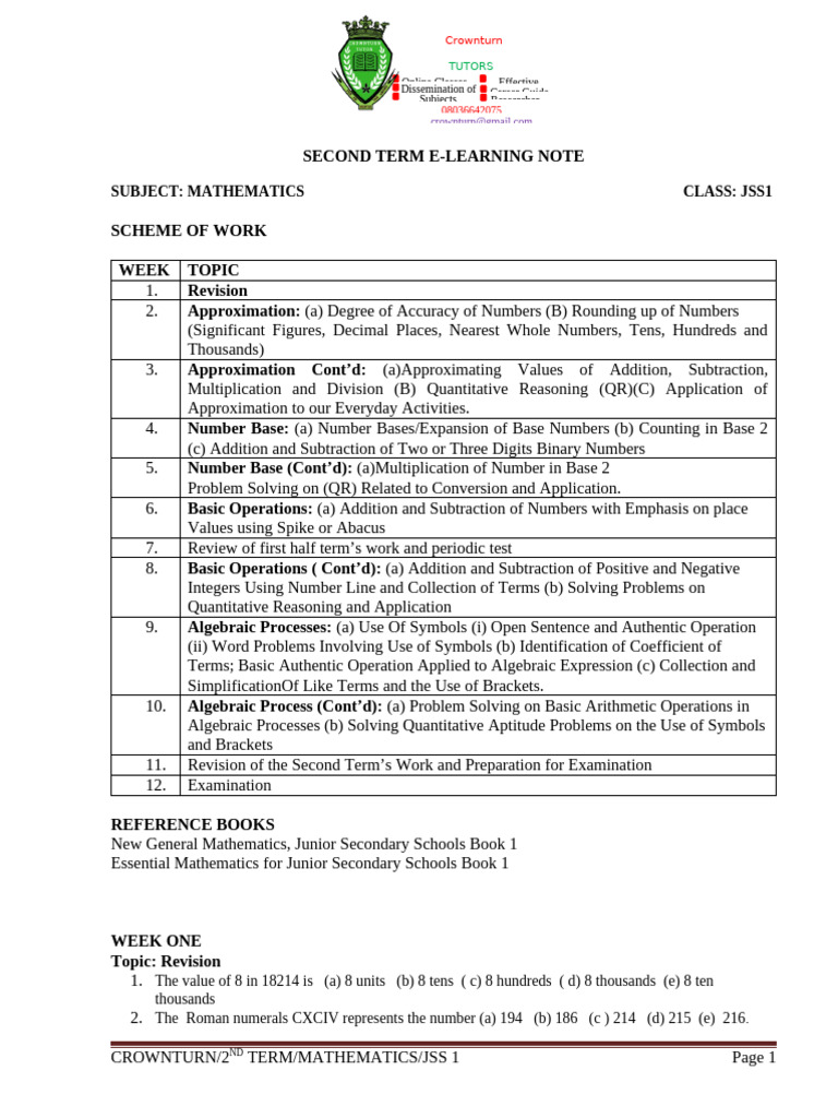 2nd Term j1 Mathematics-1 | PDF | Numbers | Arithmetic
