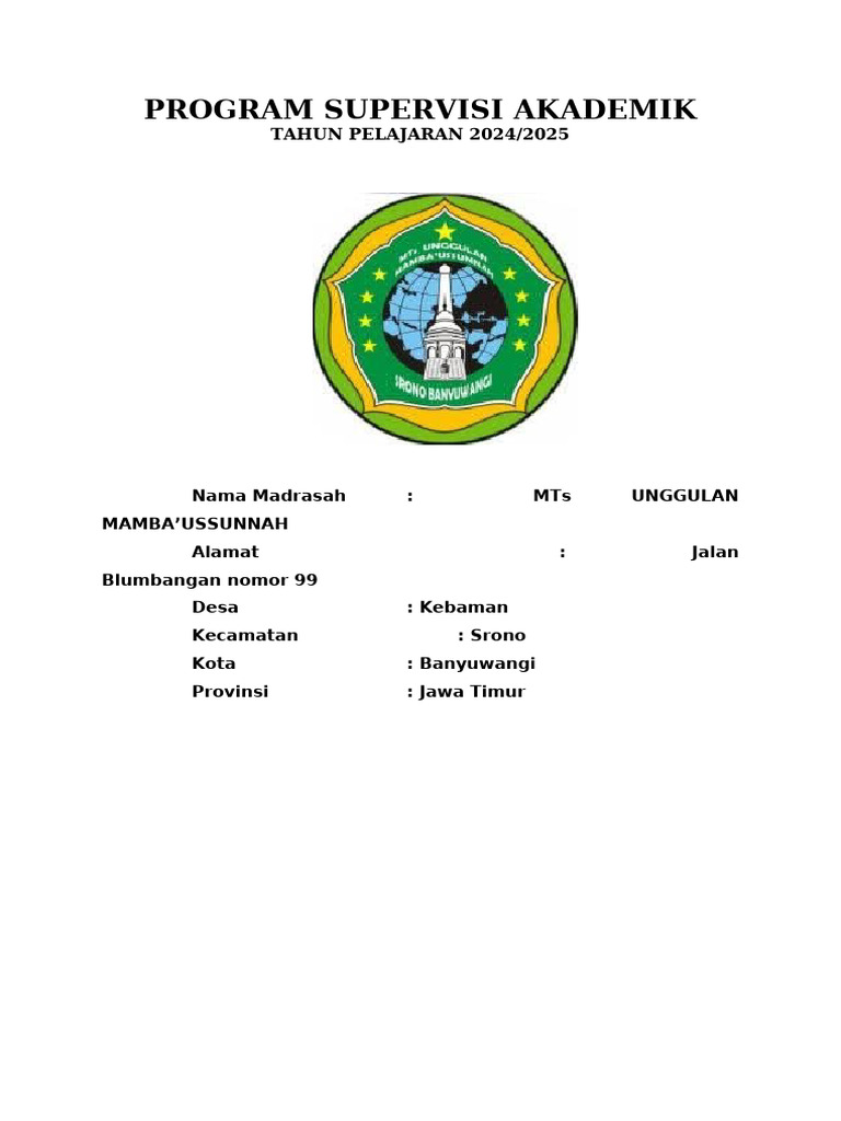 Contoh Program Supervisi Akademik | PDF