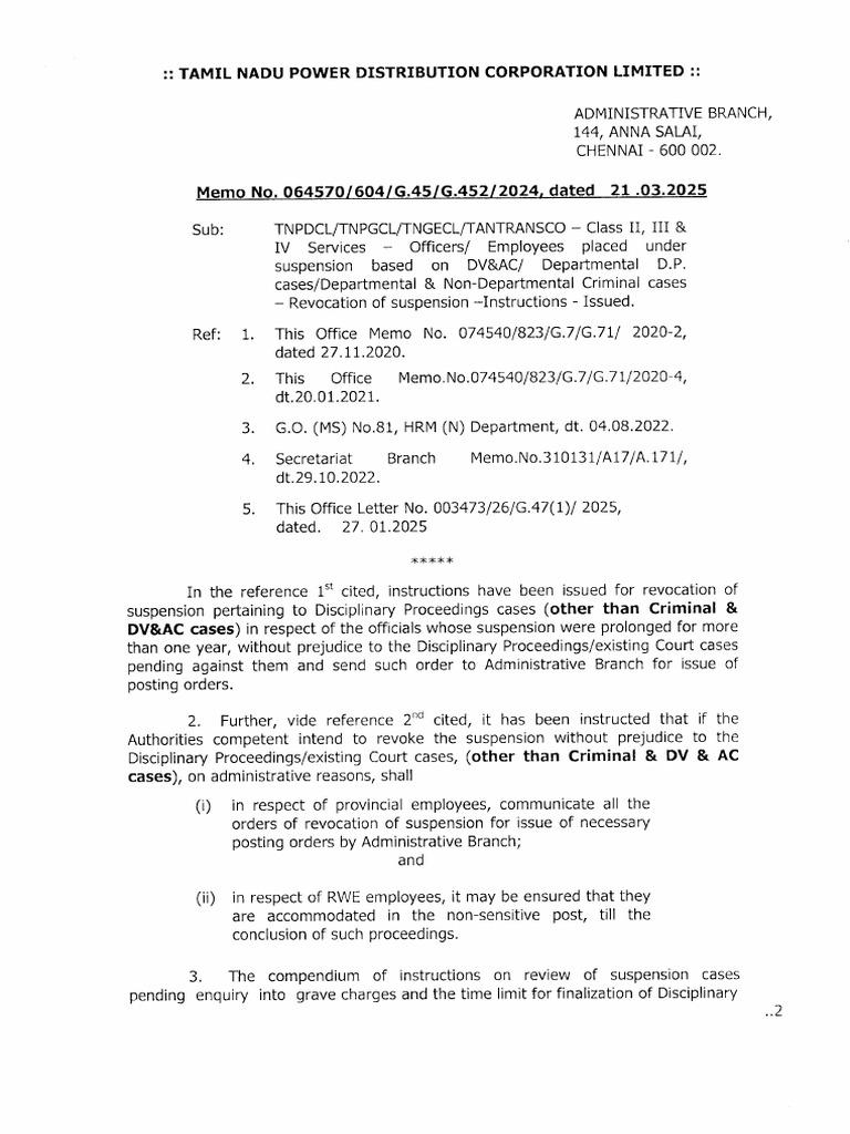 Revocation of Suspension Guidelines TNPDCL | PDF | Common Law | Consent