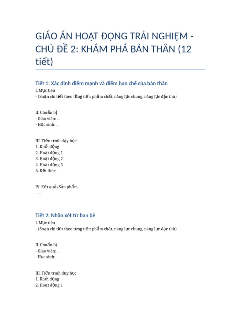 Giao An Chu de 2 Kham Pha Ban Than | PDF