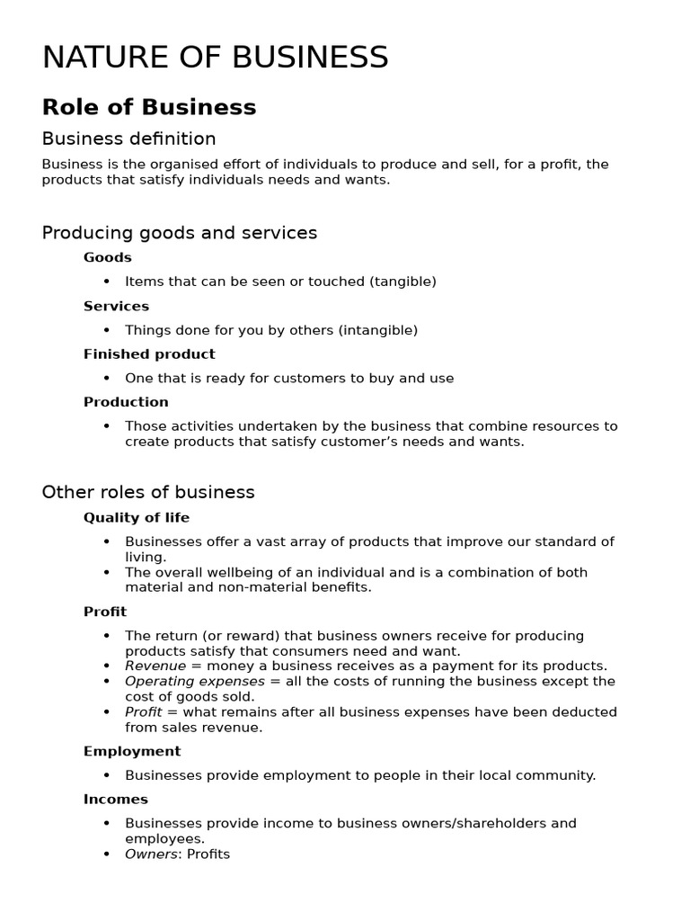 1.1 Nature of Business Notes | PDF | Business | Employment