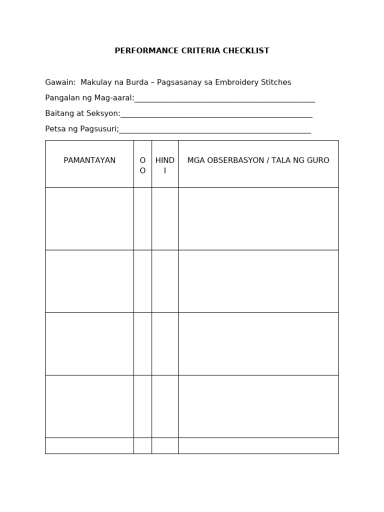 Performance Criteria Checklist | PDF
